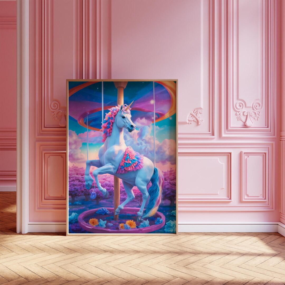 Whimsical Carousel Unicorn - Dreamy Fantasy Art Poster - Matte Vertical ...