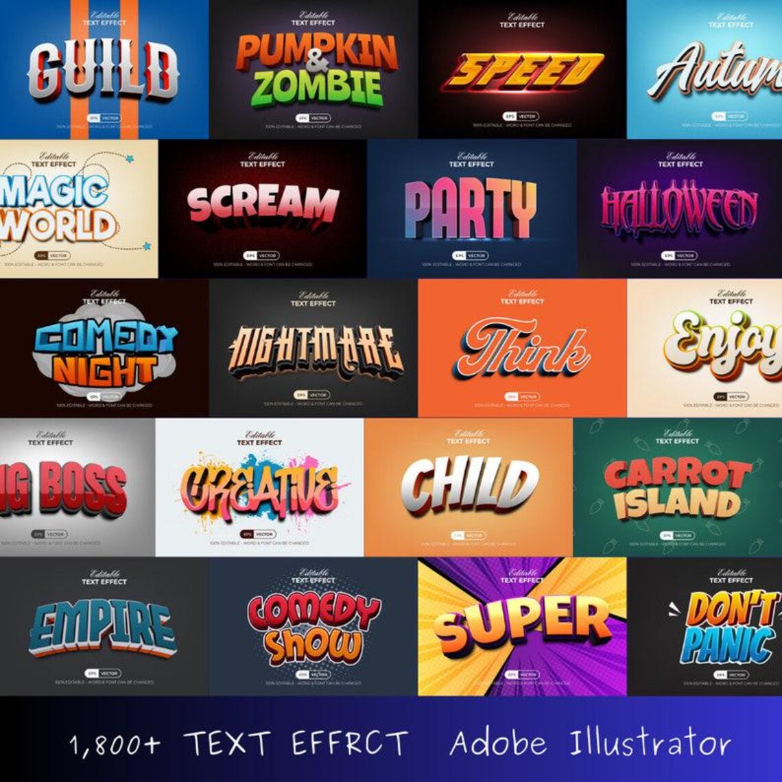 1800 Illustrator Text Styles & Effects Editable 3D Vector Designs ...