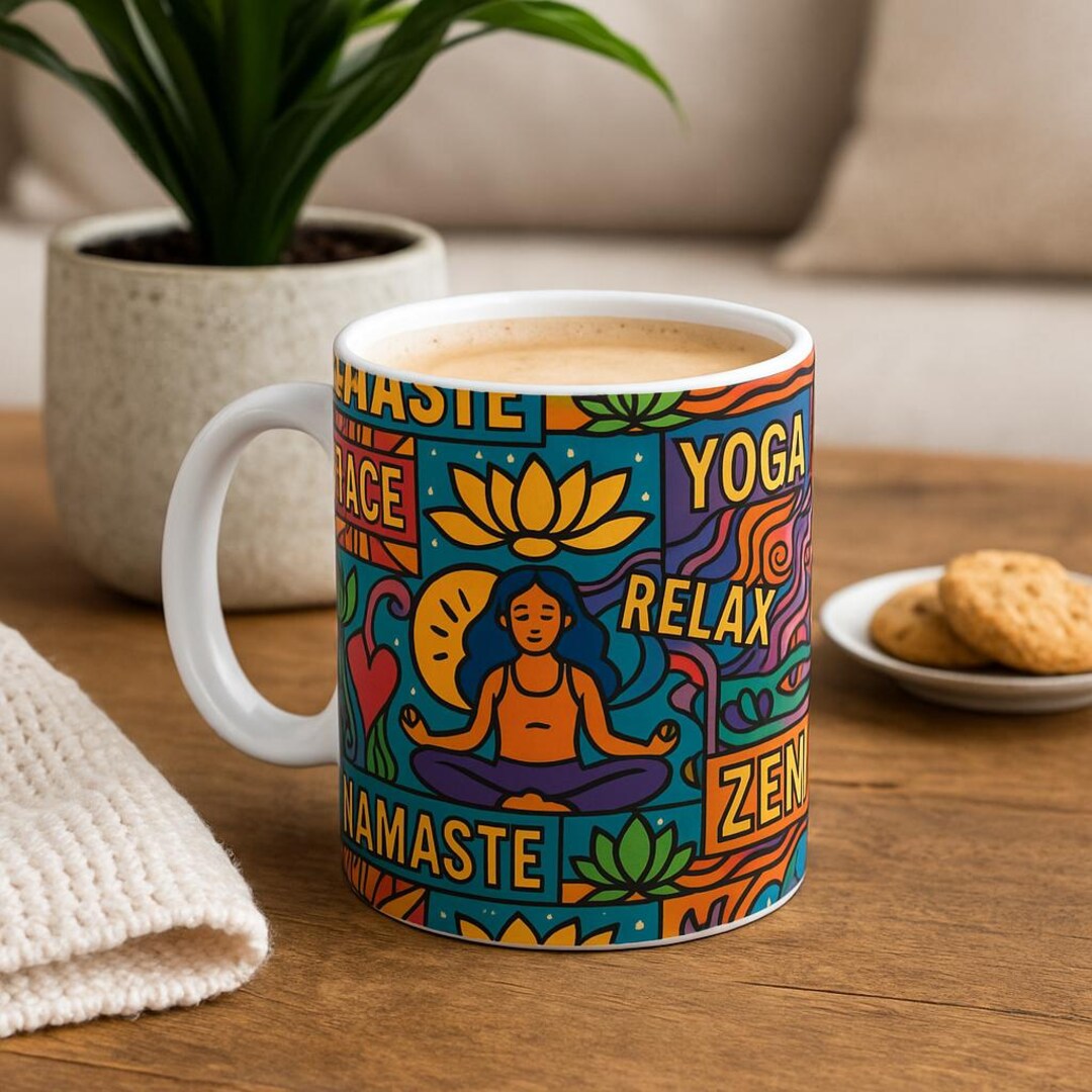 Yoga Coffee Mug: Colorful Zen Meditation Cup - Etsy