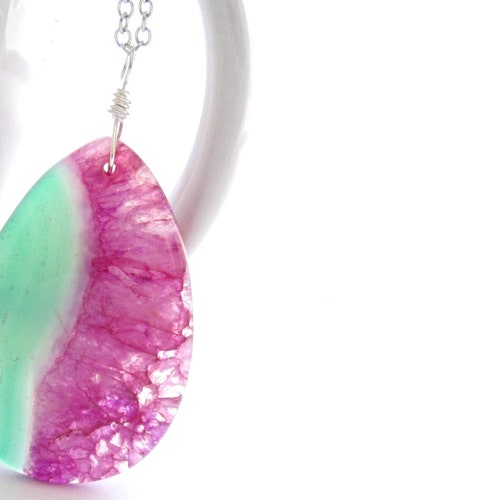 Watermelon Agate Geode Pendant Unique Pink & Green Stone - Etsy