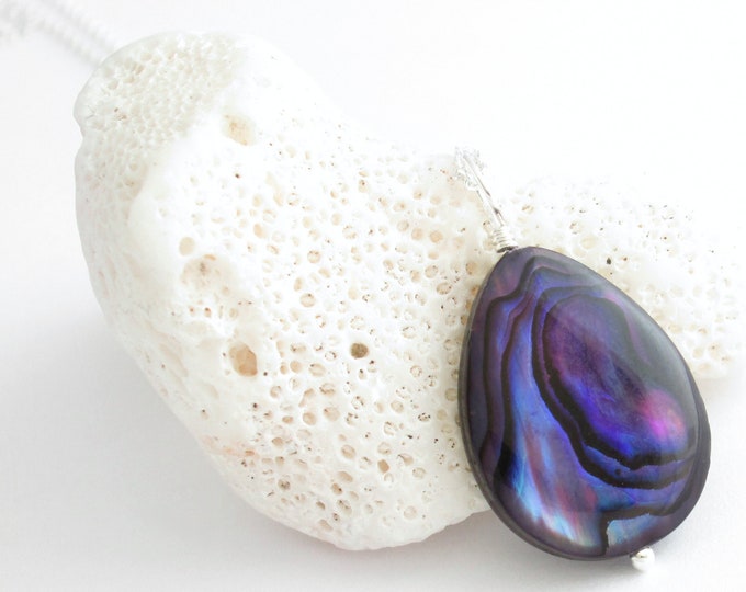 Purple Abalone Shell Pendant, Seashell Necklace, Grape Teardrop Jewelry ...