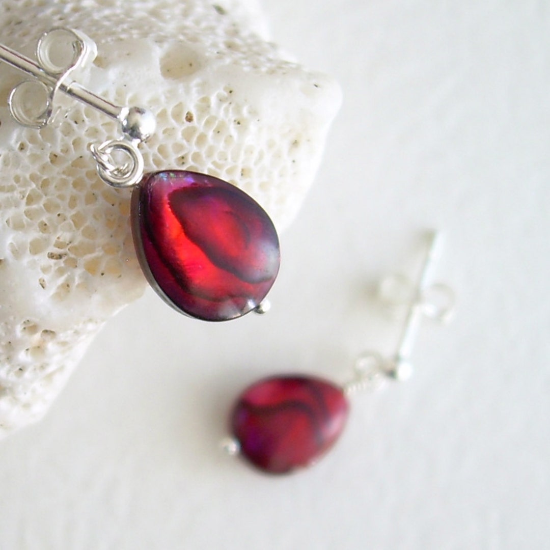Red Paua Earrings Ruby Abalone Shell Jewelry Sterling Silver - Etsy