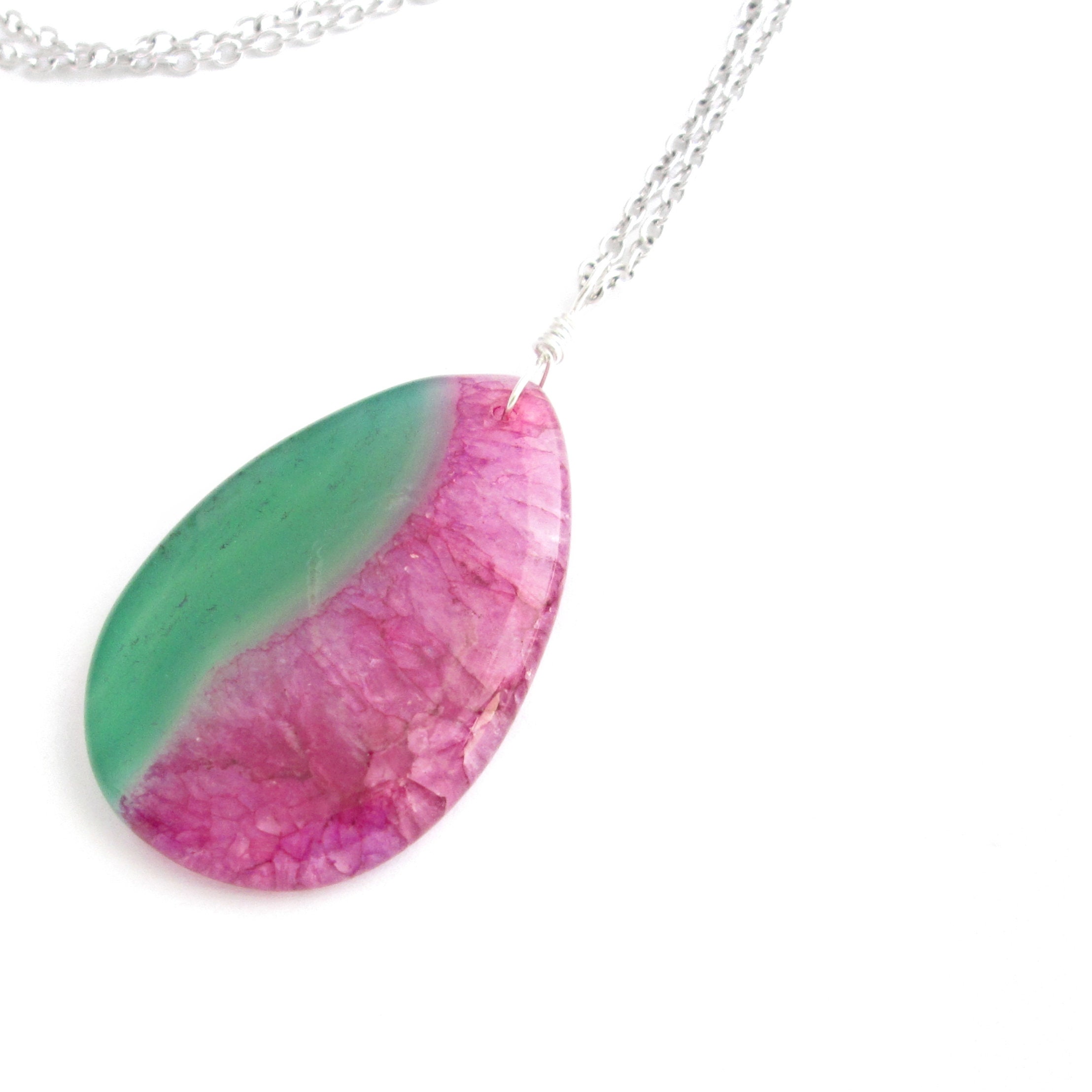 Watermelon Agate Geode Pendant Unique Pink & Green Stone - Etsy