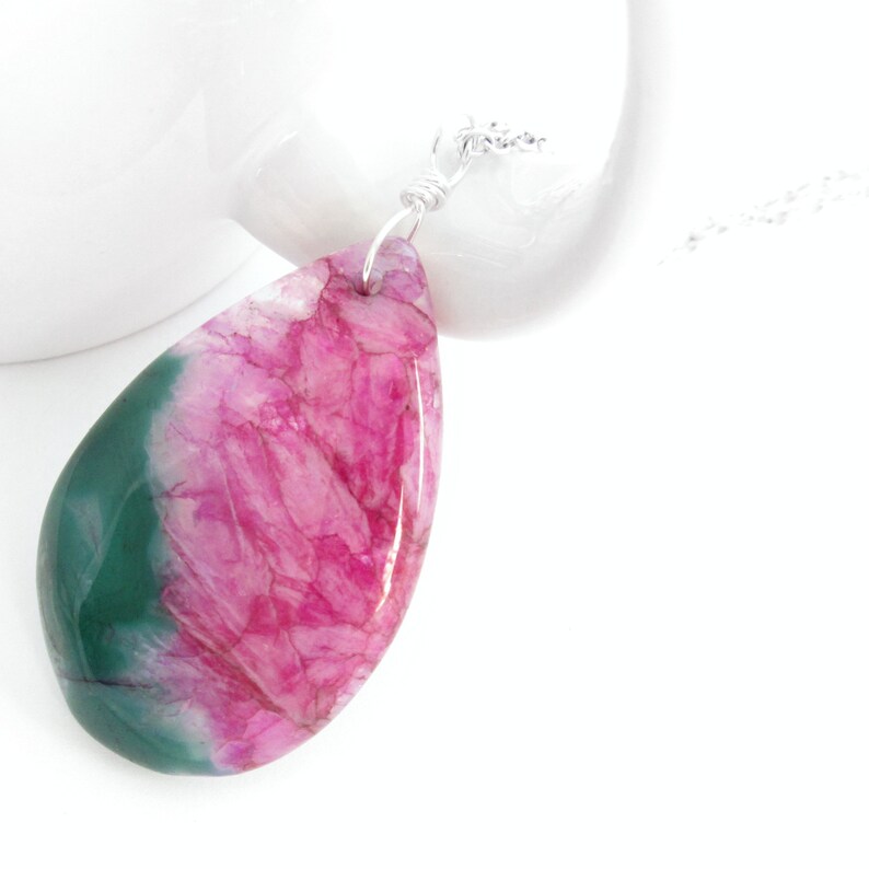 Watermelon Agate Geode Pendant Unique Pink & Green Stone | Etsy UK