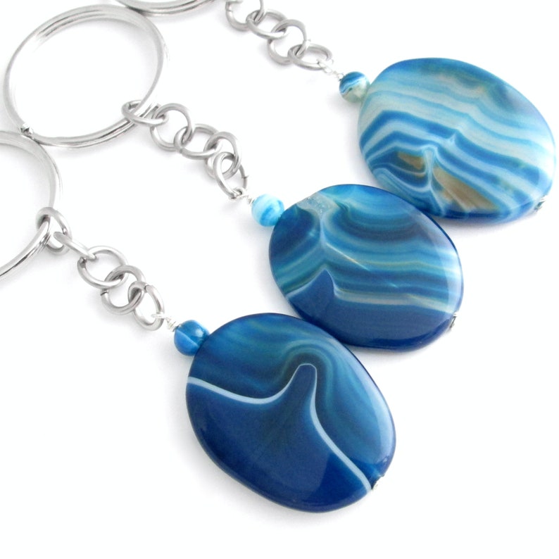 Agate Stone Key Chain Azure Blue Key Fob Handmade Keychain - Etsy