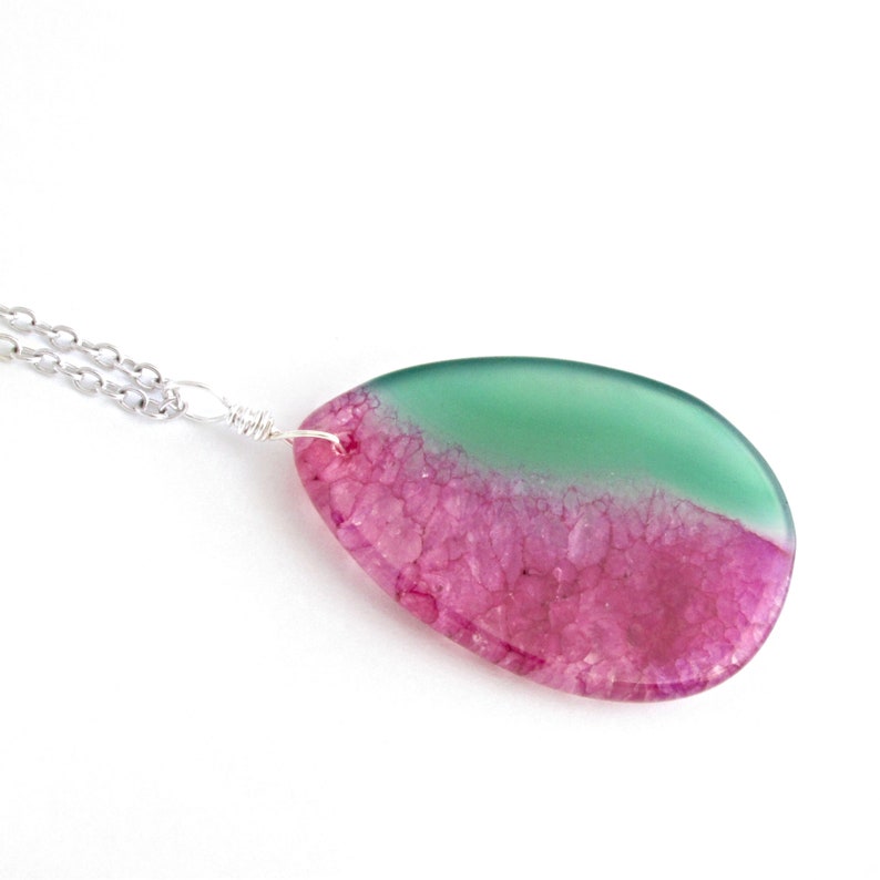 Watermelon Agate Geode Pendant Unique Pink & Green Stone - Etsy UK