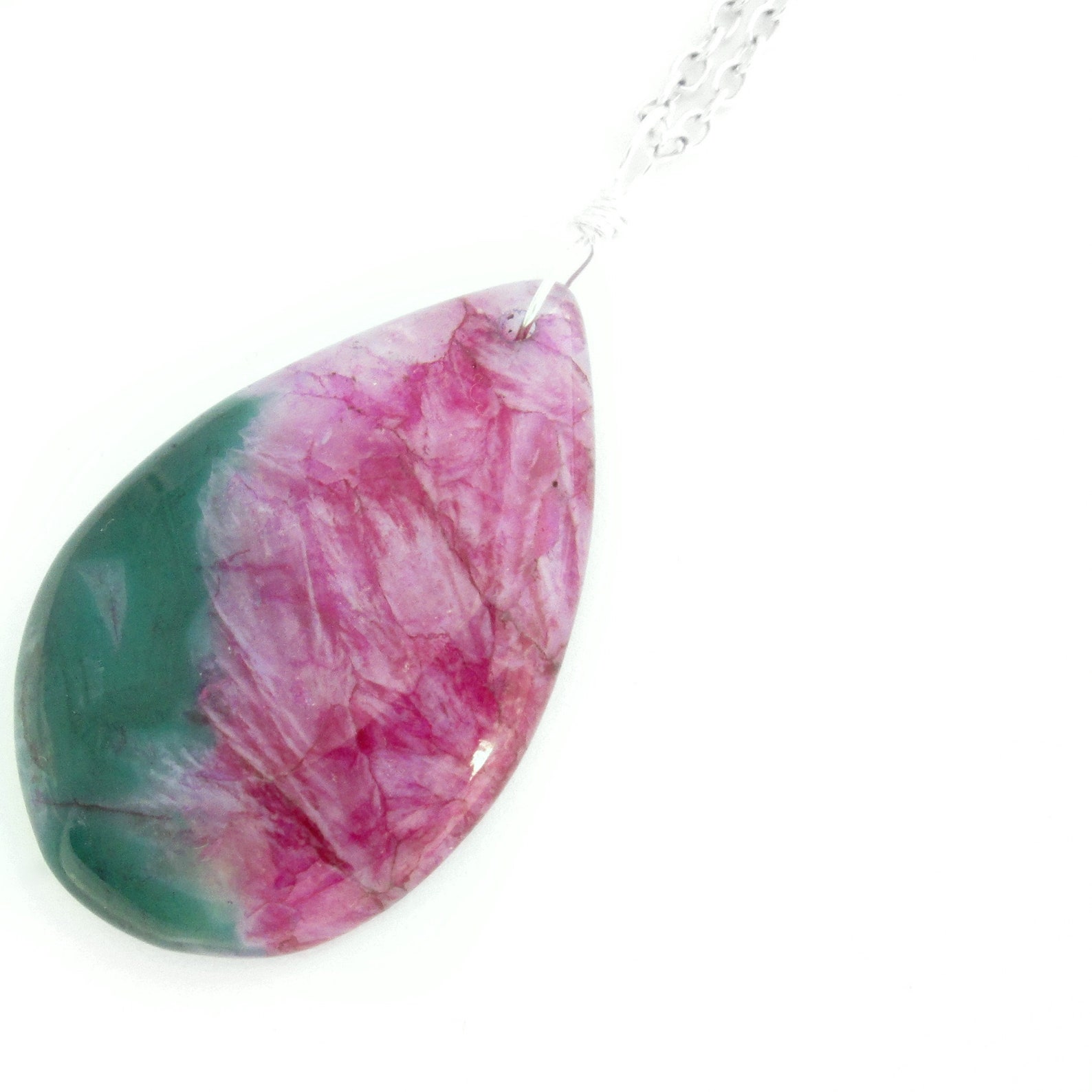 Watermelon Agate Geode Pendant Unique Pink & Green Stone | Etsy UK