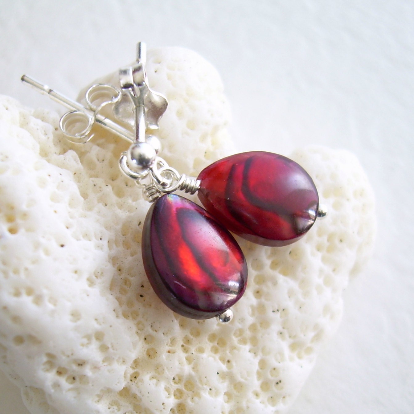 Red Paua Earrings Ruby Abalone Shell Jewelry Sterling Silver | Etsy
