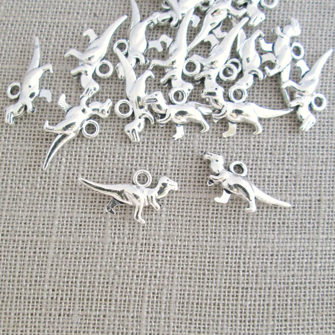 Silver T. Rex Charms, Small Tyrannosaurus Dinosaur Pendants, 3D Dinos ...