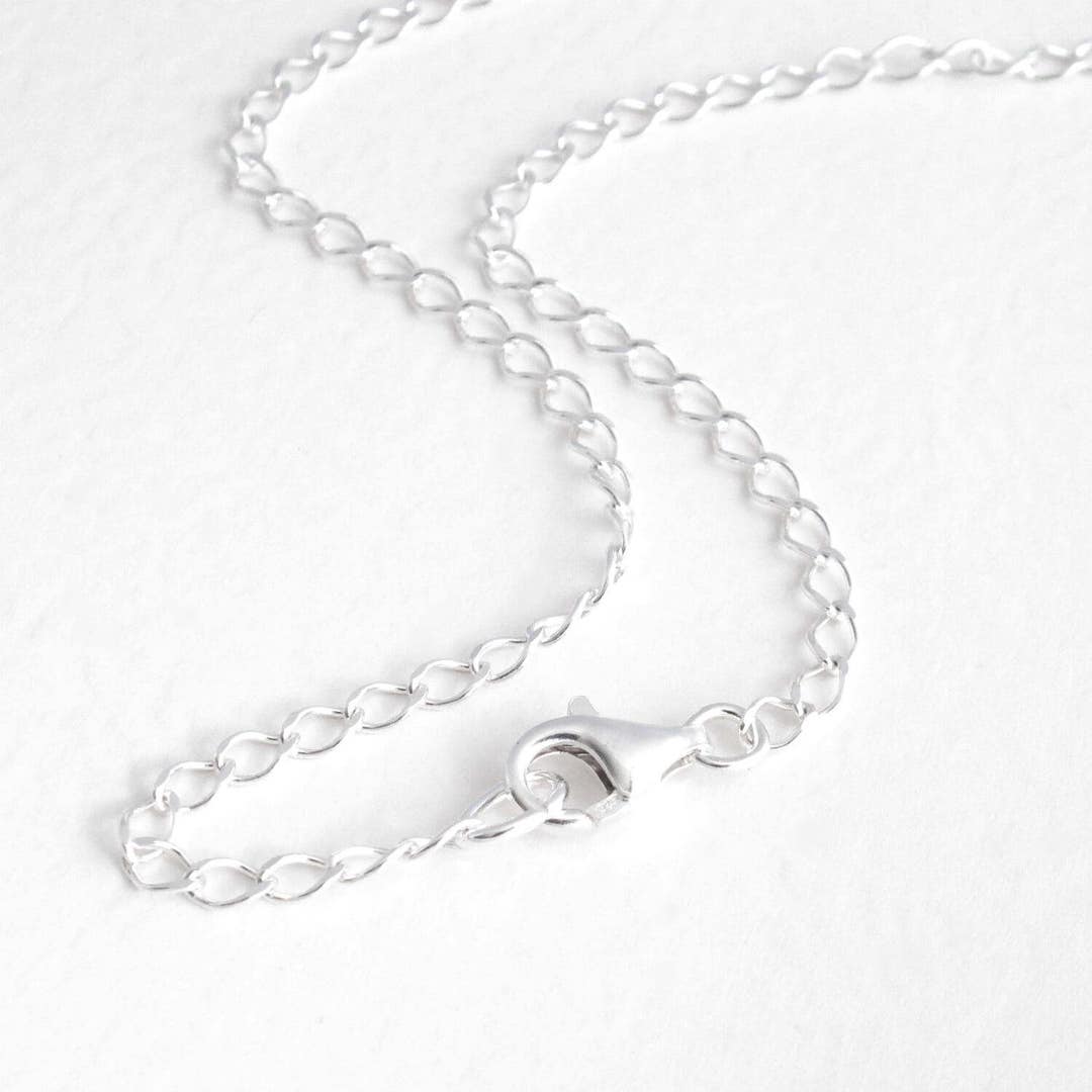 Men's Sterling Silver Chain, 22 Inch Necklace Chain, Silver Curb Chain ...
