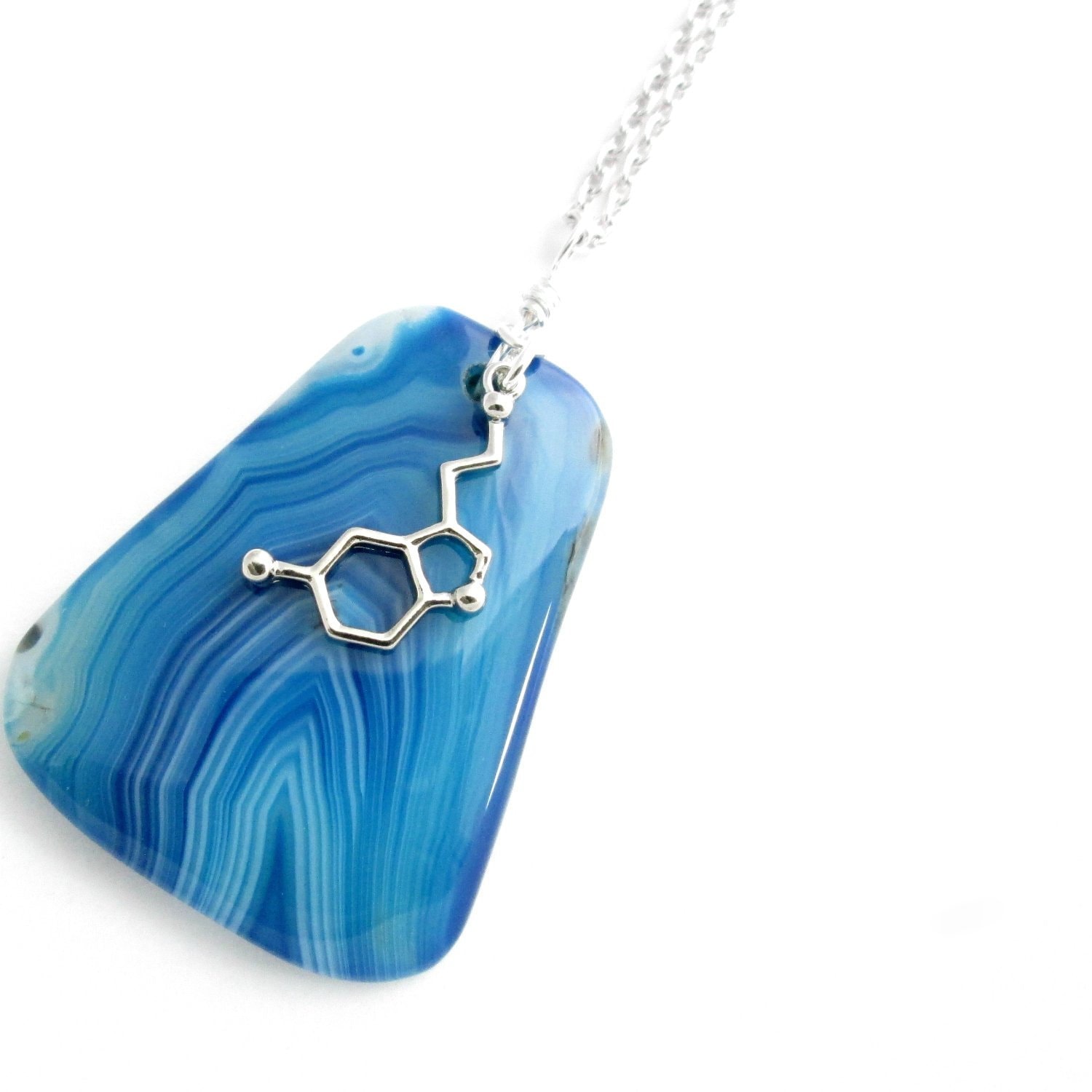 Navy Blue Agate Necklace Striped Stone Pendant Serotonin | Etsy