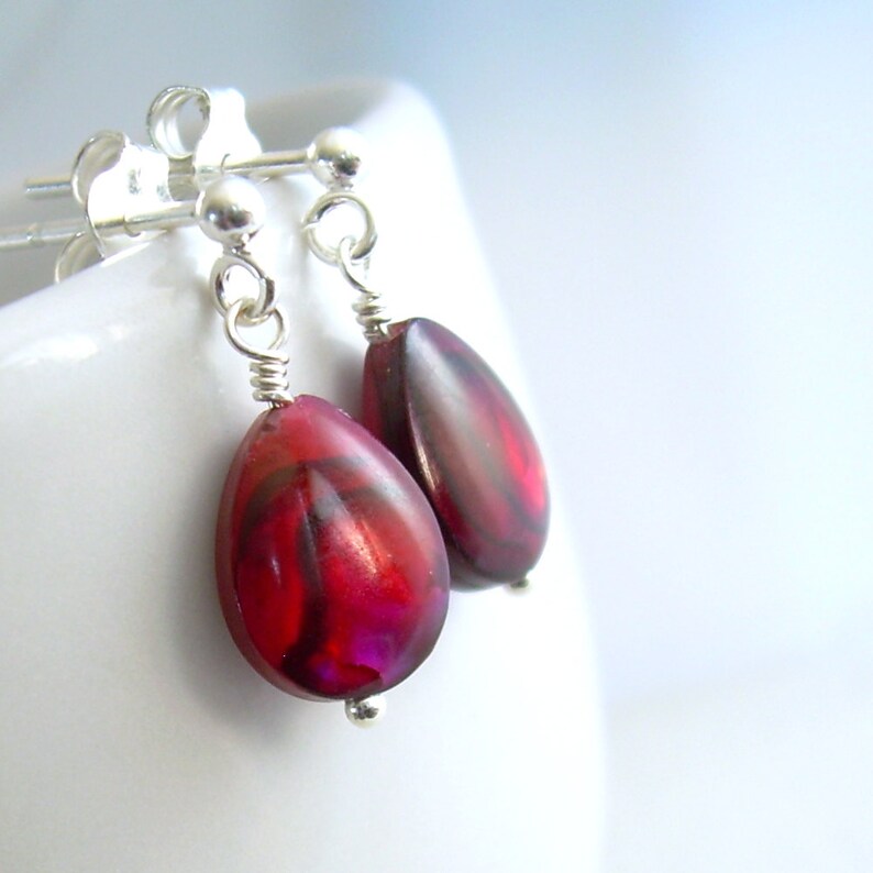 Red Paua Earrings Ruby Abalone Shell Jewelry Sterling Silver - Etsy