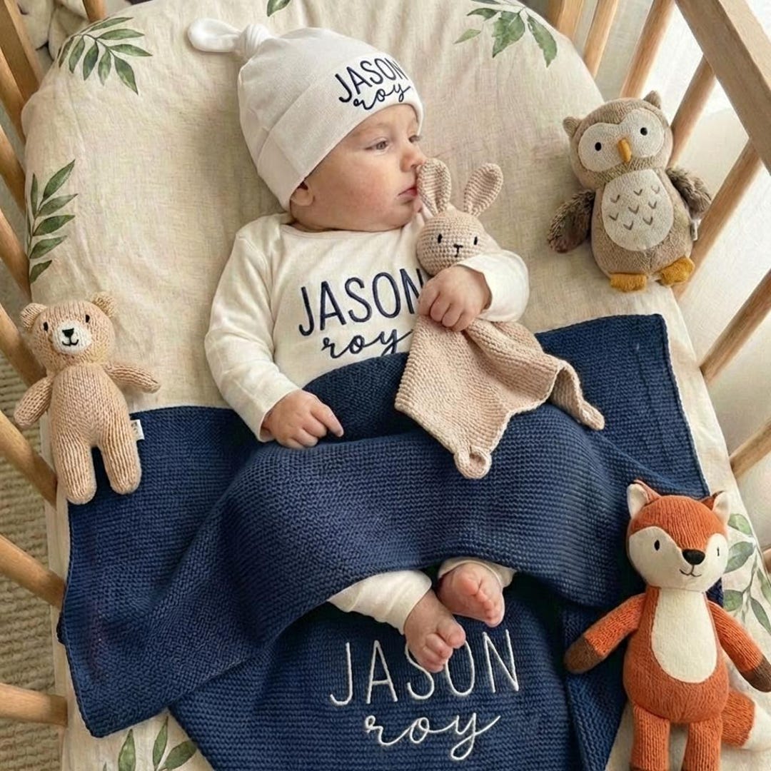 Personalized Embroidered Baby Outfit Blanket Set, Newborn Cotton Outfit ...