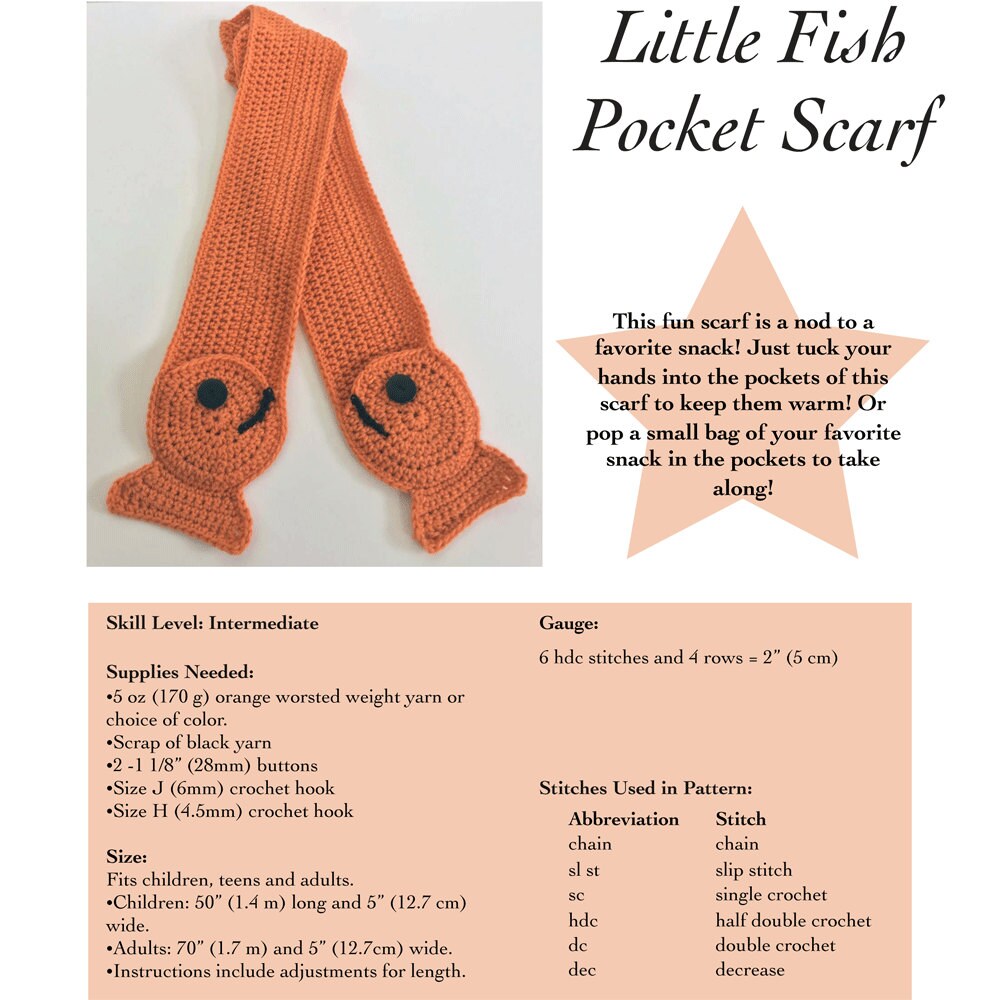 Little Fish Crochet Scarf Pattern PDF - Etsy