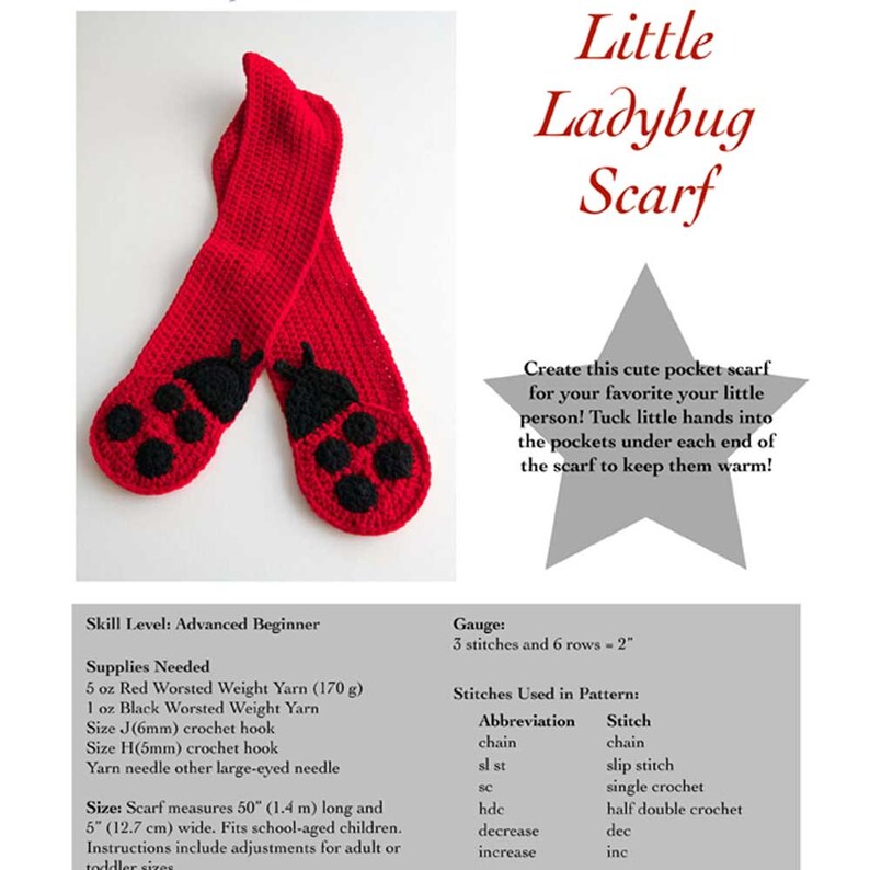 Little Ladybug Crochet Pocket Scarf Pattern PDF - Etsy