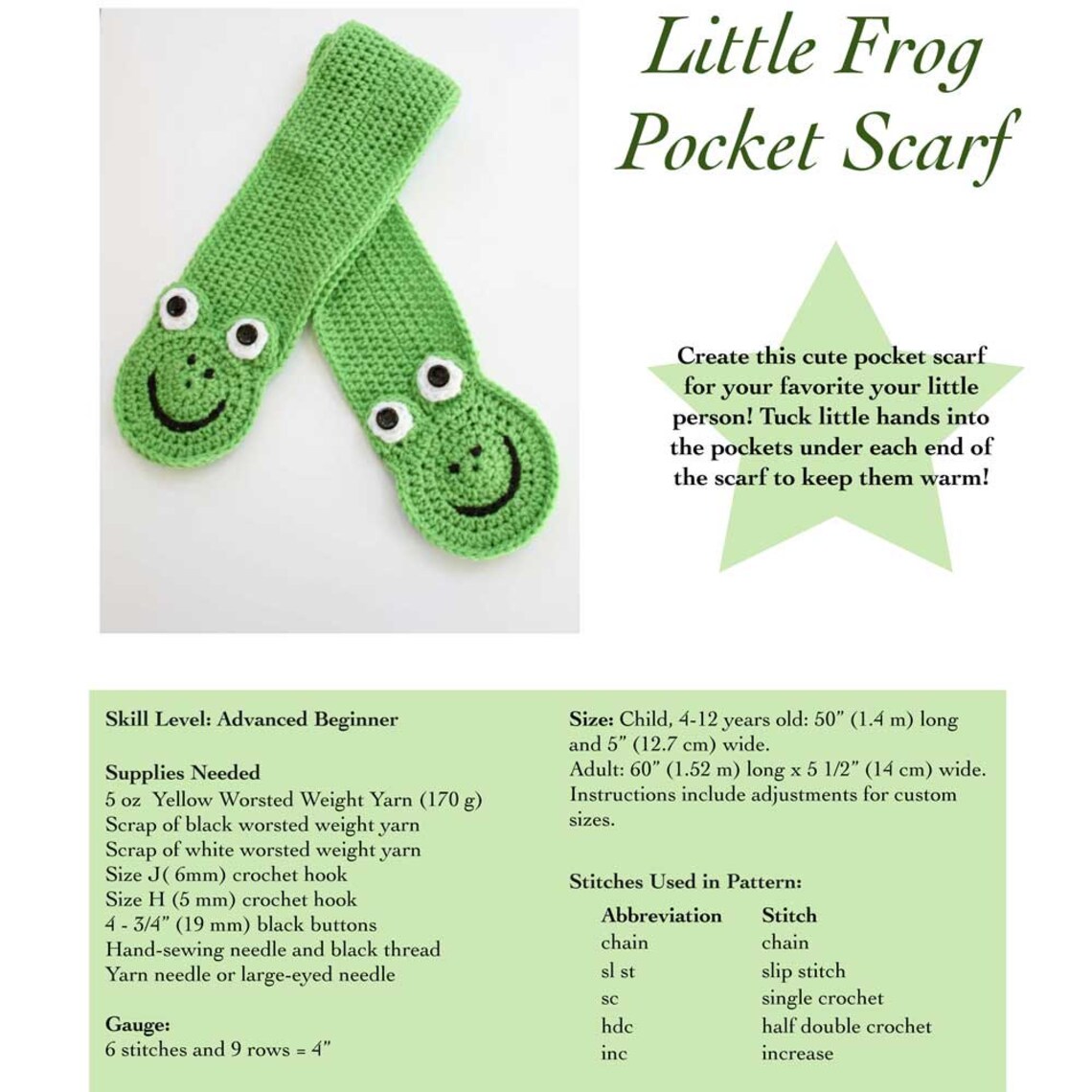 Little Frog Pocket Scarf Crochet Pattern | Cute & Cozy Kids Scarf ...