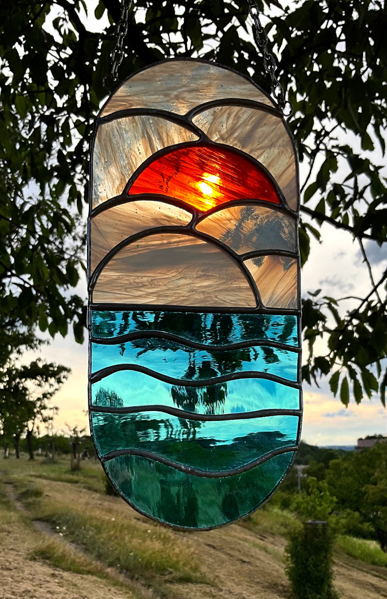 Stained Glass Sun and Water Glass Decor Stained Glass Window Hanging ...