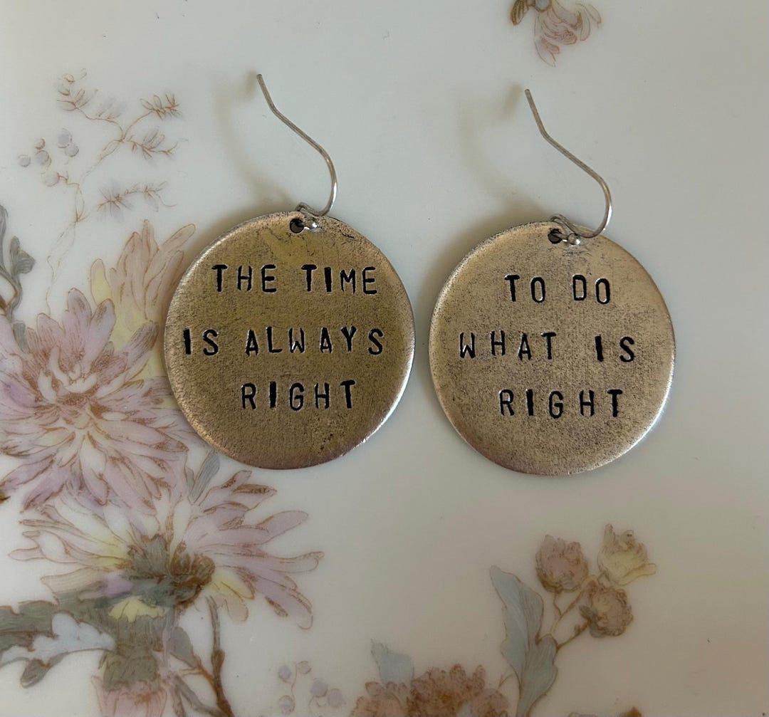 MLK Jr. Quote Earrings: Hand Stamped Silver Plated Pewter, the Time is ...