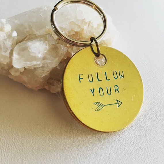 Items similar to FOLLOW YOUR ARROW hand-stamped keychain or zipper ...