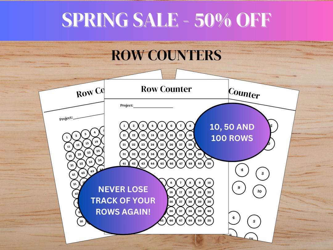 Printable Row Counters for Knitters and Crocheters, 10, 50, and 100 Row ...