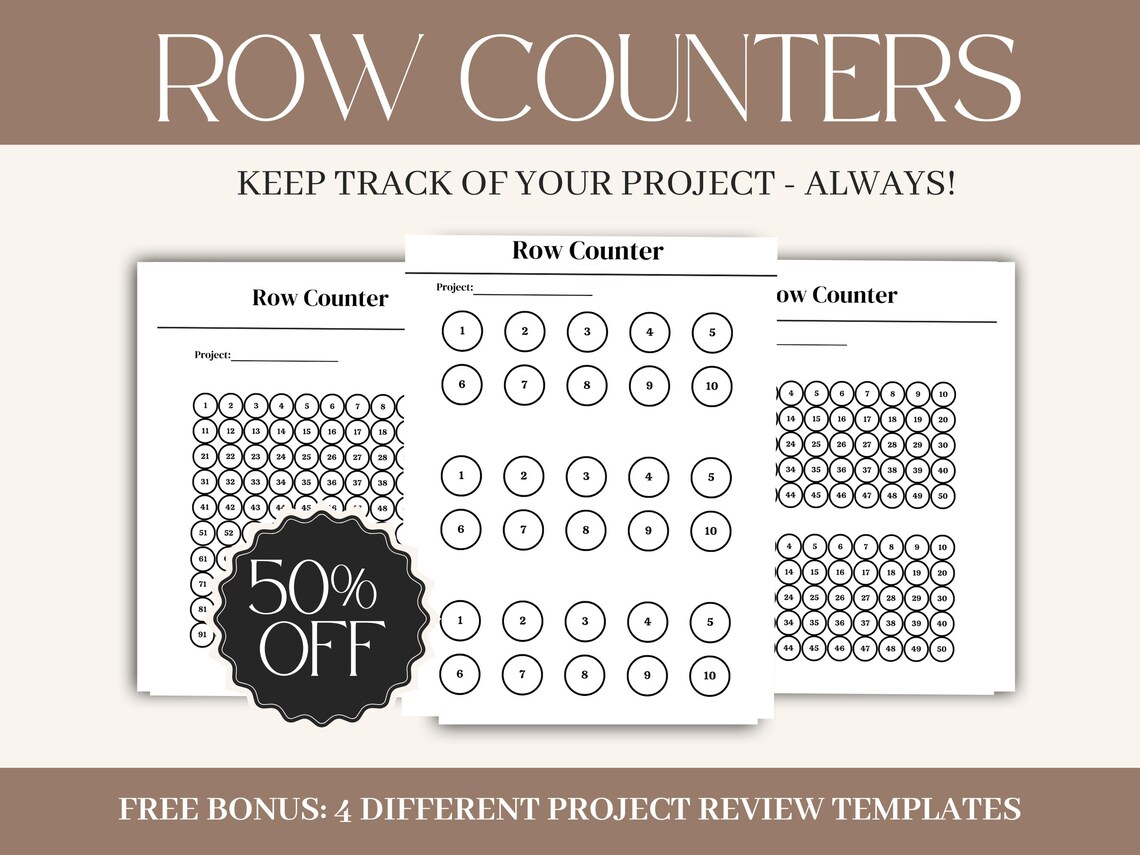 Printable Row Counters for Knitting and Crochet, Row Trackers, Row ...