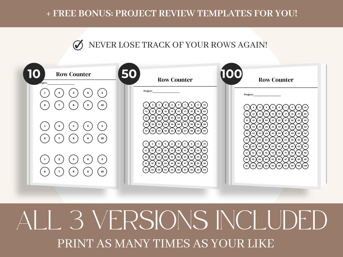 Printable Row Counters for Knitting and Crochet, Row Trackers, Row ...