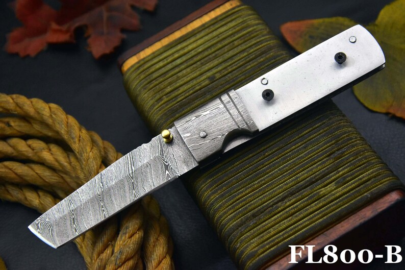 Custom Damascus Steel Blank Tanto Folding Knife Handmade,damascus Bolster FL800-B - Etsy
