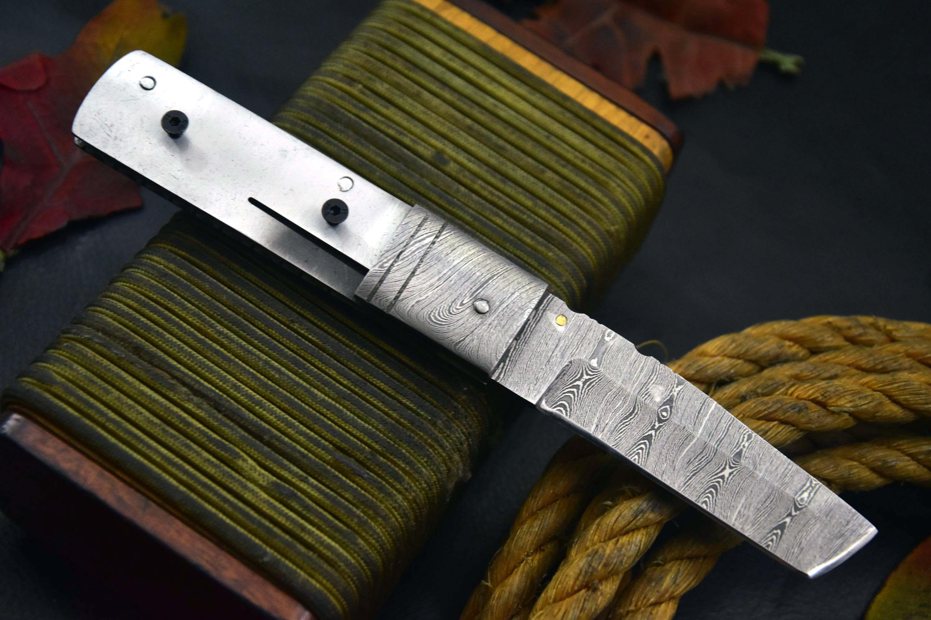 Custom Damascus Steel Blank Tanto Folding Knife Handmade,damascus ...