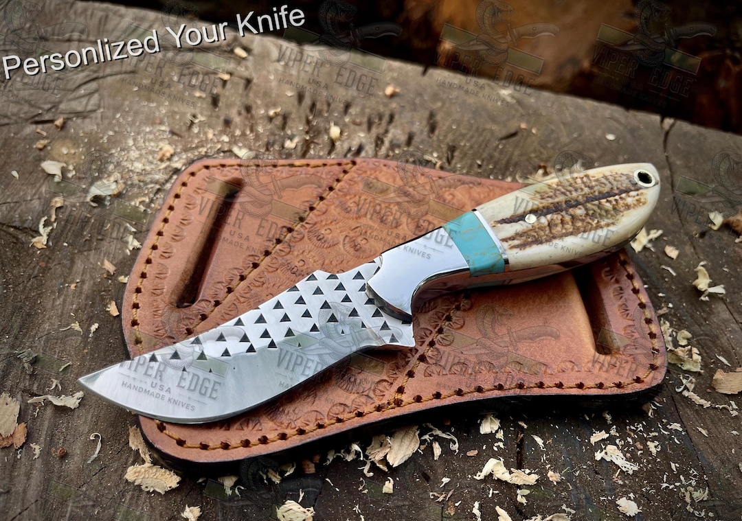 Handmade Rasp Steel Cowboy Knife: Stag Horn, Turquoise, Leather Sheath ...