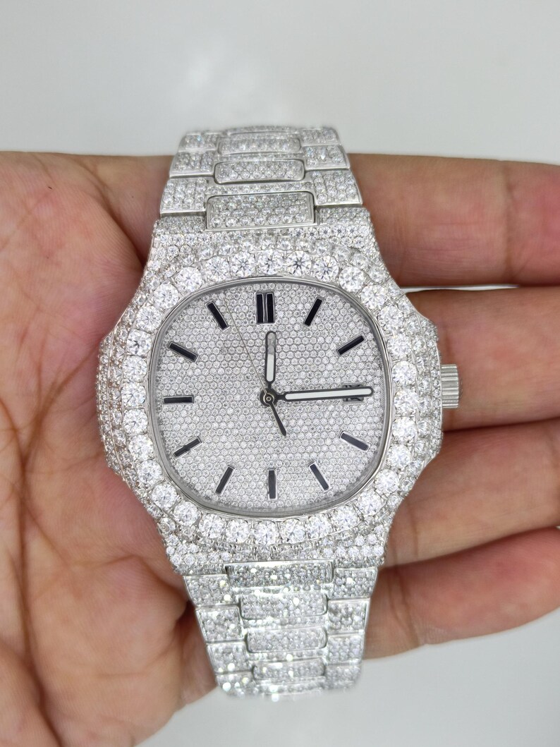 Moissanite Diamond Watch, Mens Wrist Watch, Luxury Bust Down Moissanite ...