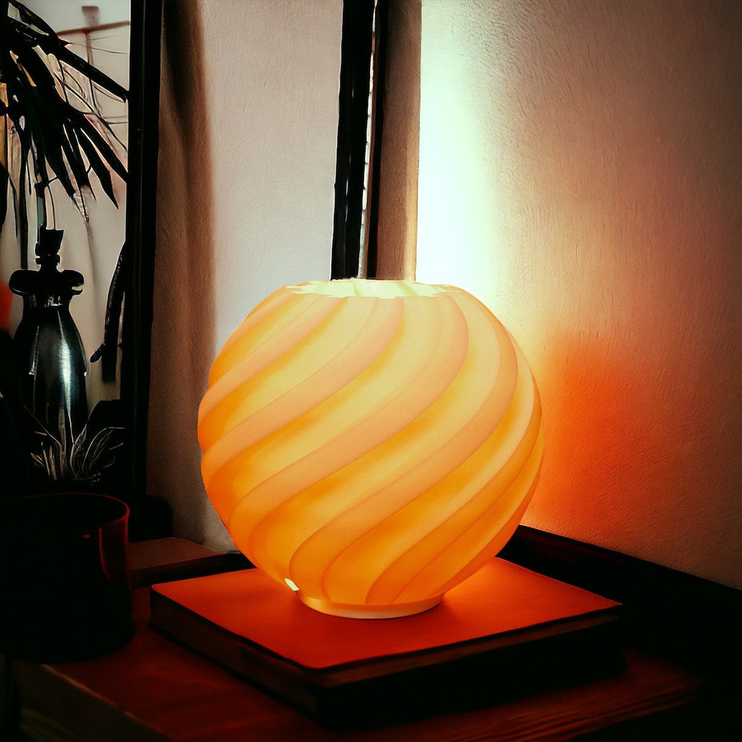 Handcrafted Spherical Spiral Pattern Table Lamp Warm Orange Glow ...