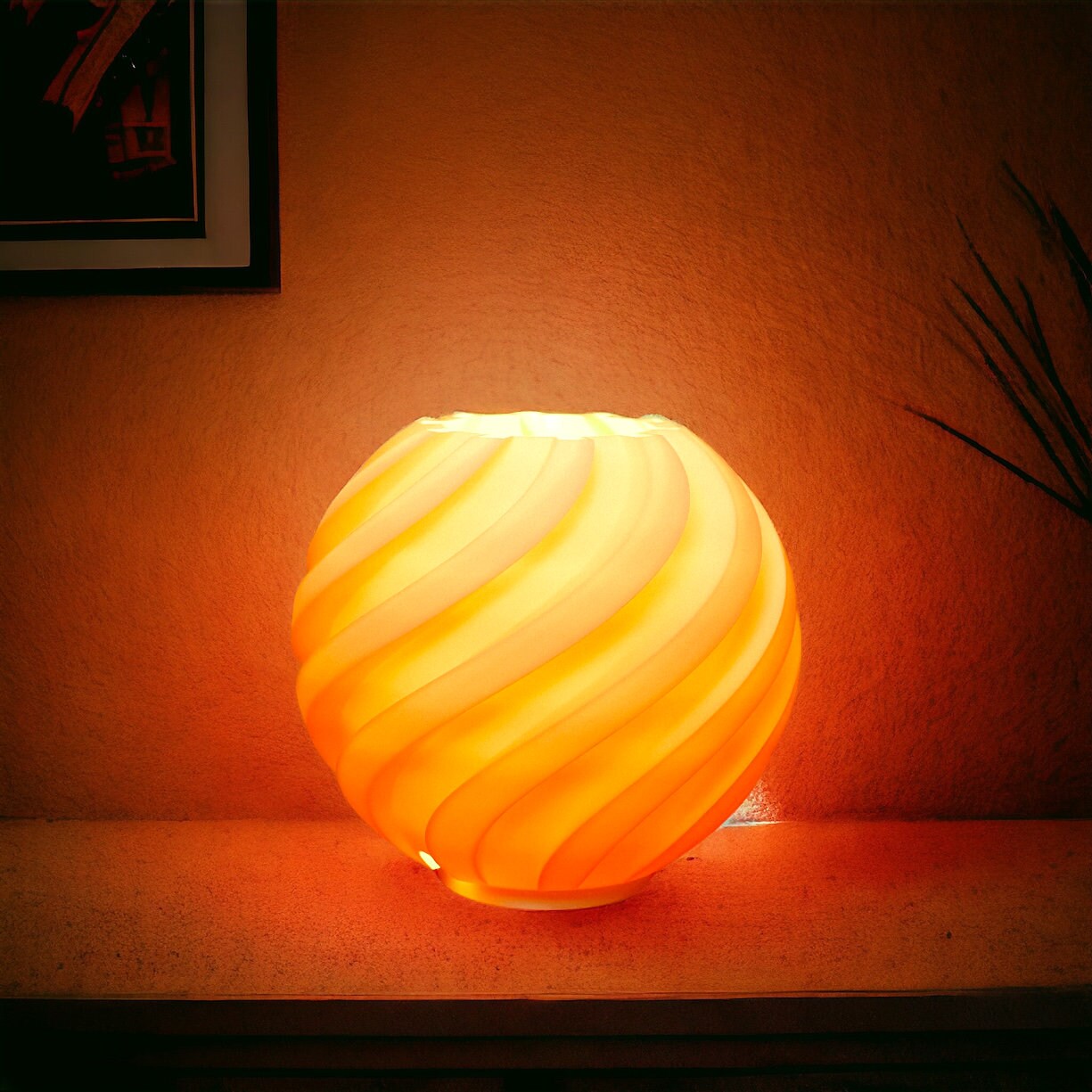 Handcrafted Spherical Spiral Pattern Table Lamp Warm Orange Glow ...