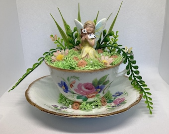 Tinkerbell Tea Cup & Saucer Fairy Garden Miniature Arrangement - Etsy