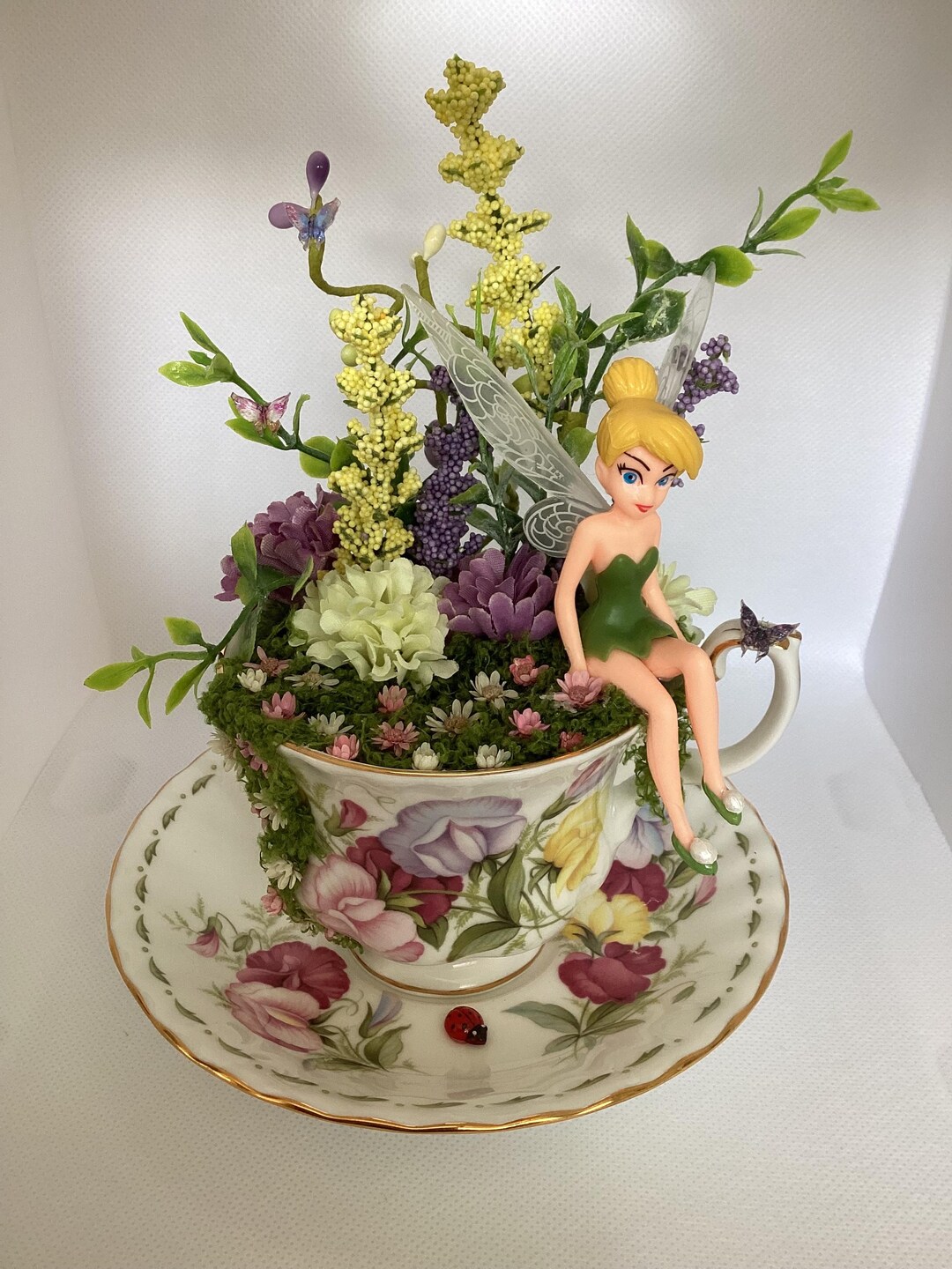 Tinkerbell Tea Cup & Saucer Fairy Garden Miniature Arrangement - Etsy