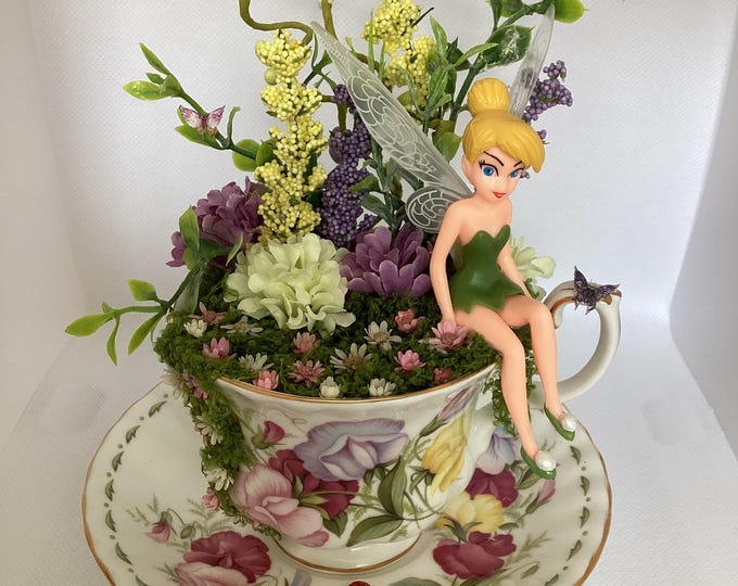 Tinkerbell Tea Cup & Saucer Fairy Garden Miniature Arrangement - Etsy