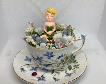 Tinkerbell Tea Cup & Saucer Fairy Garden Miniature Arrangement - Etsy