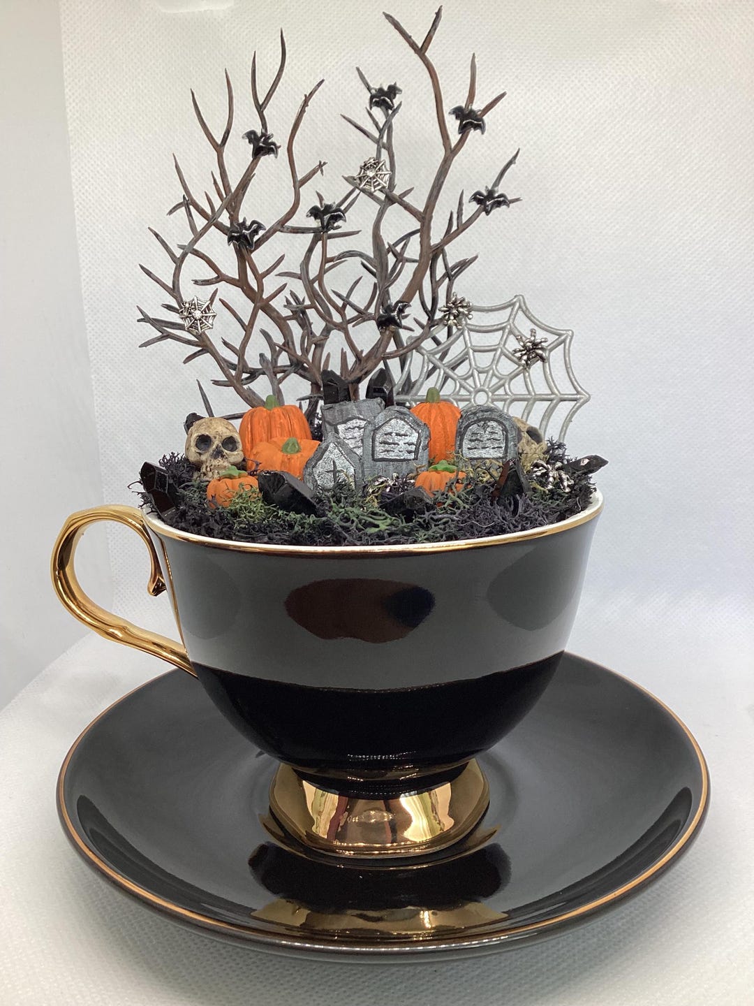 Tea Cup & Saucer Halloween Spooky Fall Autumn Fairy Garden Miniature ...