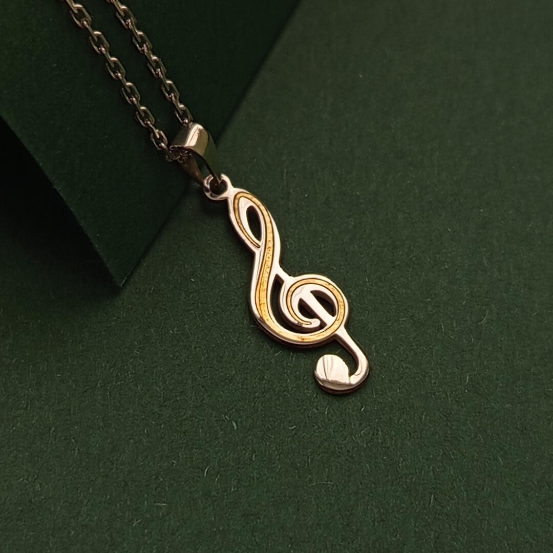 Sterling Silver Treble Clef Necklace: Gold Accent Music Pendant - Etsy UK