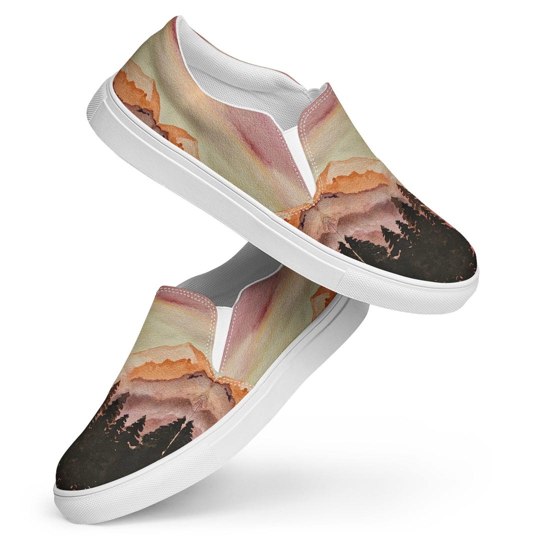 Women’s Canvas Shoes - Watercolor Mountain Painted Designed Slip on ...
