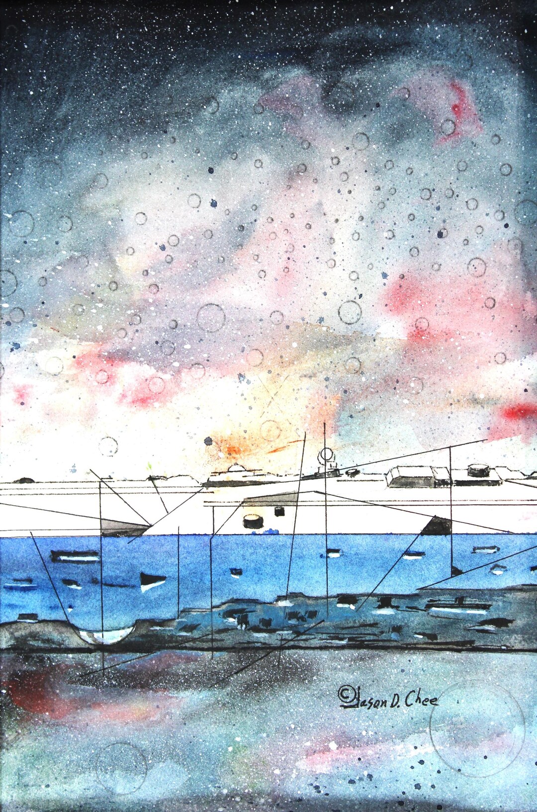 Space Travel I/ Original /watercolor and Ink/ Space/ Impressionist Art ...