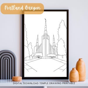 Portland Temple Line Art Printable Digital Download, LDS Baptism ...