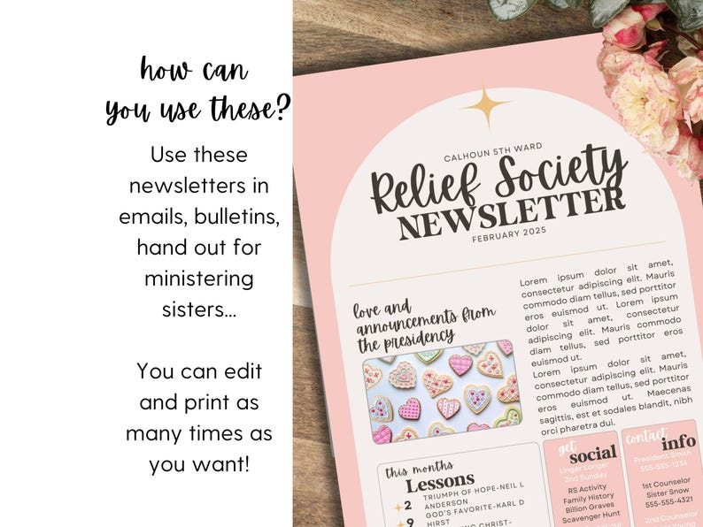 Relief Society Newsletter Template | Printable Editable Relief Society ...
