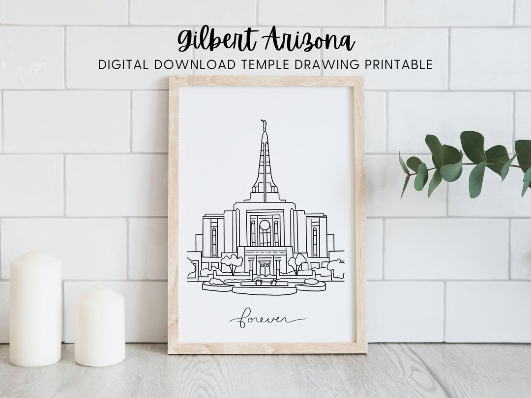 Gilbert Temple Line Art Printable Digital Download, LDS Baptism ...