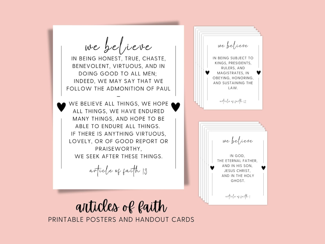 Articles of Faith Cards, Printable Posters Flash Card, LDS Primary ...