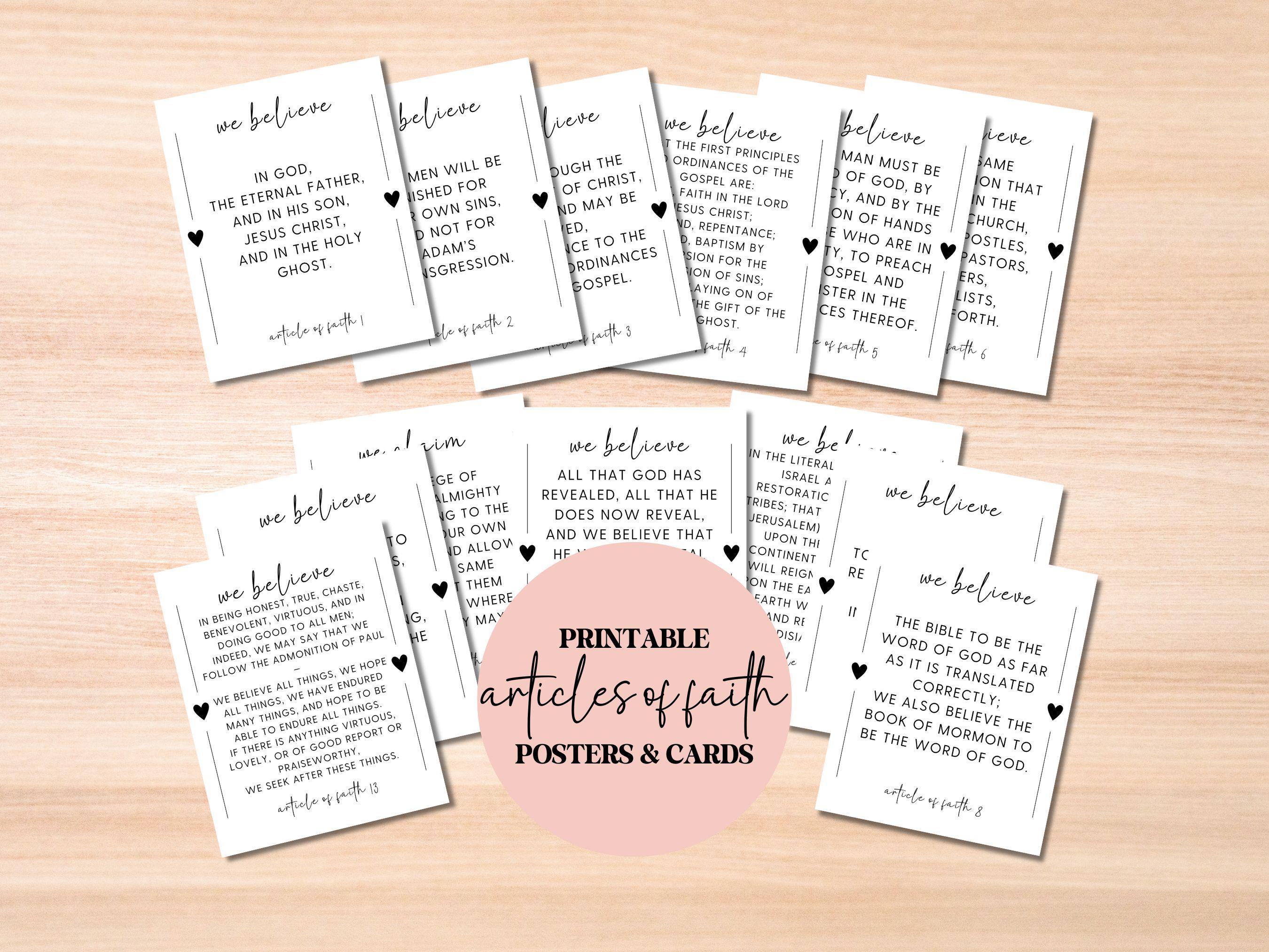 Articles of Faith Cards, Printable Posters Flash Card, LDS Primary ...