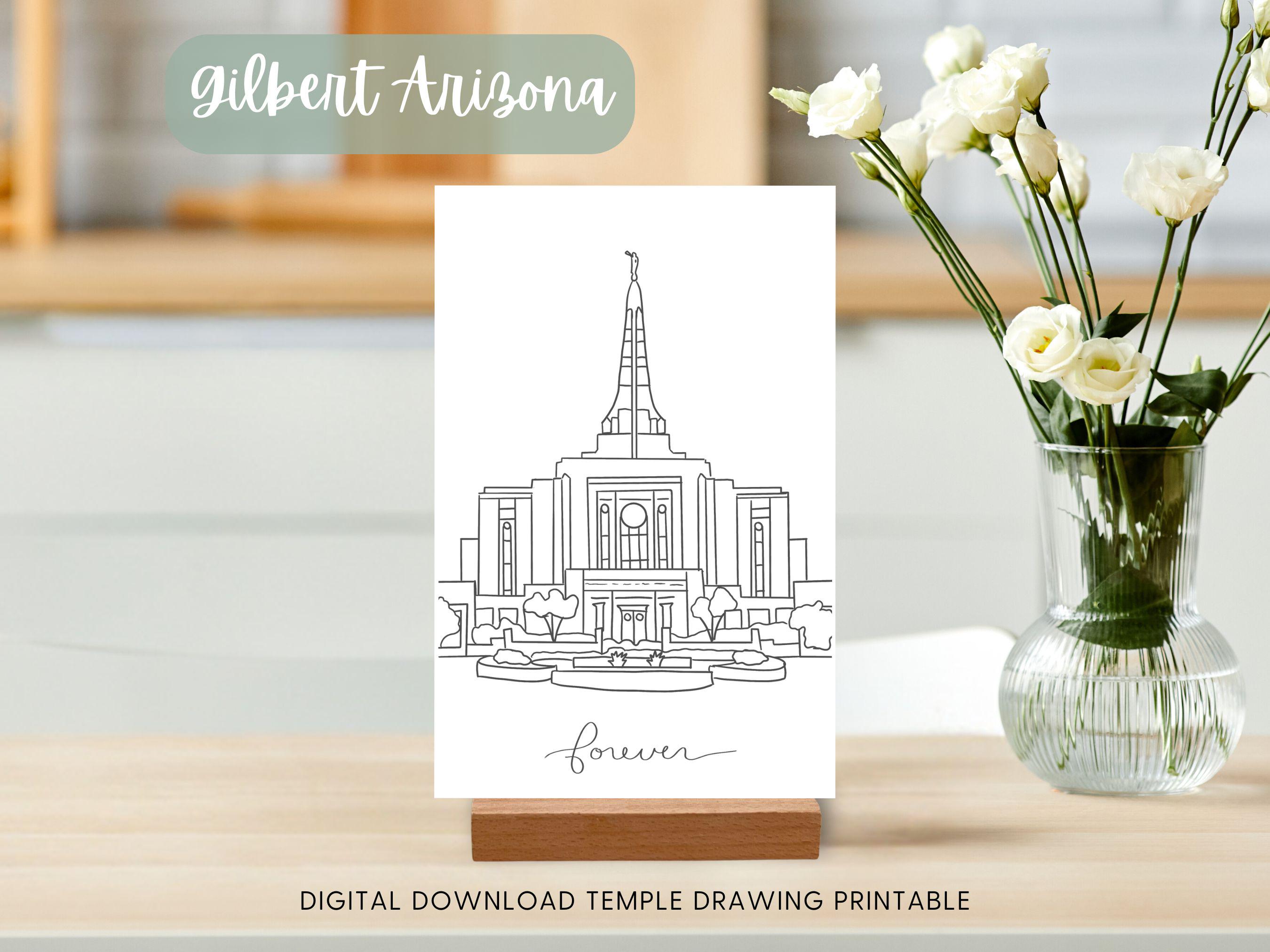 Gilbert Temple Line Art Printable Digital Download, LDS Baptism ...