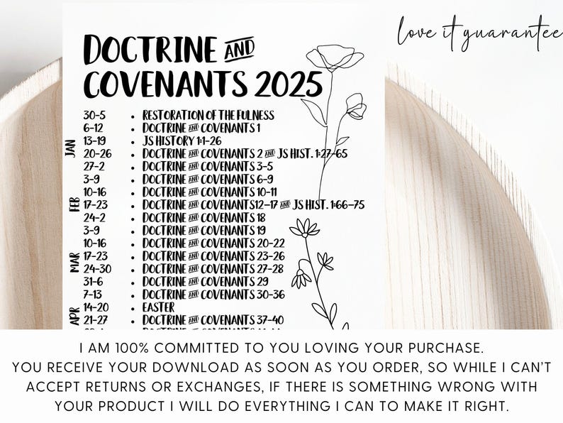 Come, Follow Me 2025 Printable Monthly Reading Schedule for Doctrine and Covenants, D&C Reading ...