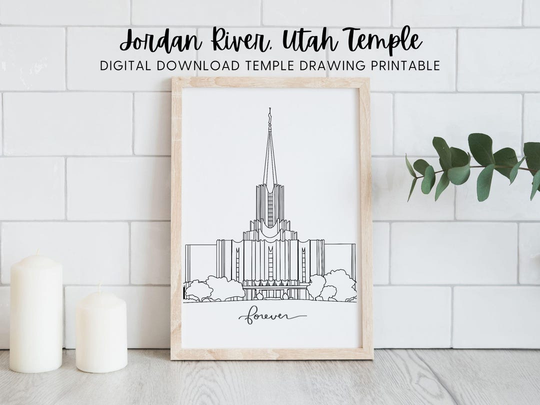 Jordan River Temple Line Art Printable Digital Download, LDS Baptism ...