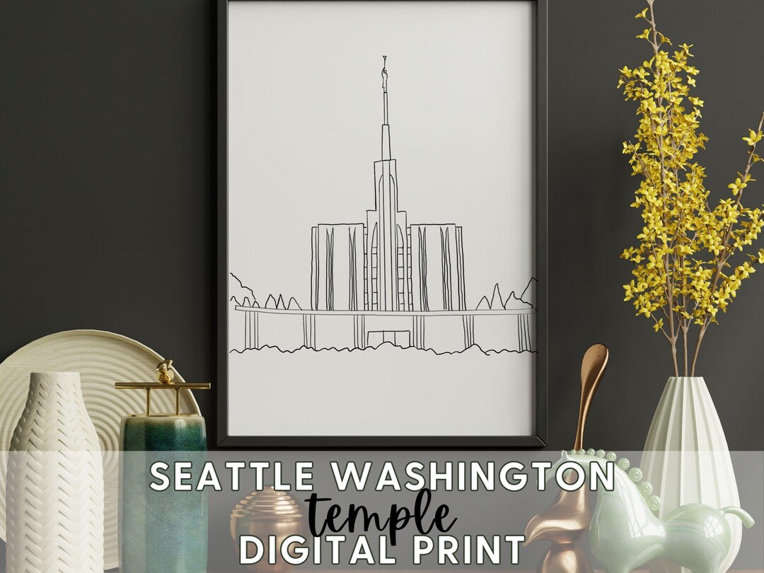 Seattle Temple Line Art Printable Digital Download, LDS Baptism ...