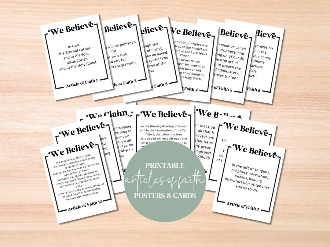 Articles of Faith Cards, Printable Posters Flash Card, LDS Primary ...